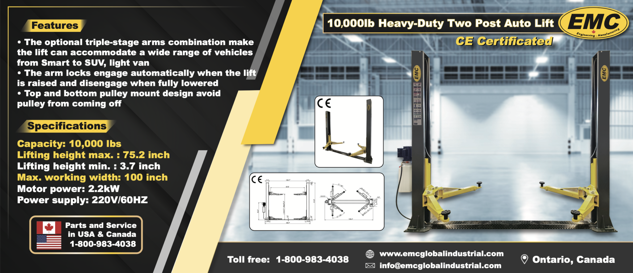 10,000lb Heavy-Duty Two Post Auto Lift