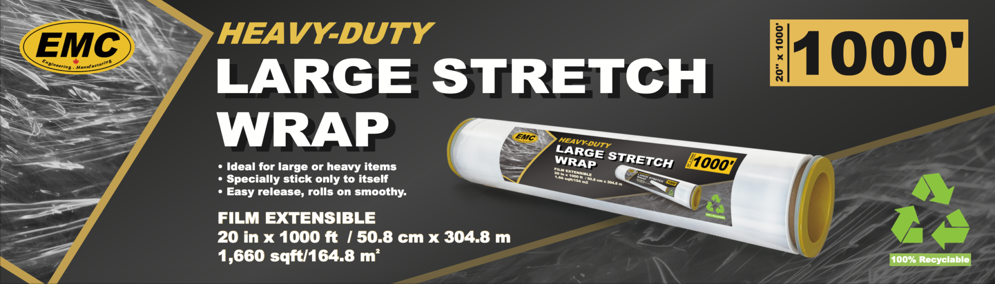 HEAVY-DUTY LARGE STRETCH WRAP 20in x 1000ft
