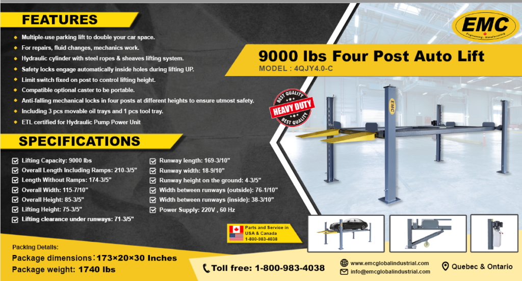 9000 lbs Four Post Auto Lift