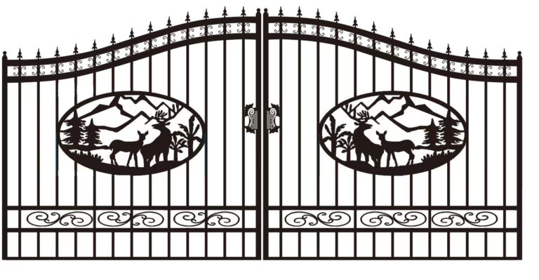 16FT Driveway Wrought Iron Gate (Artwork “Deer”)