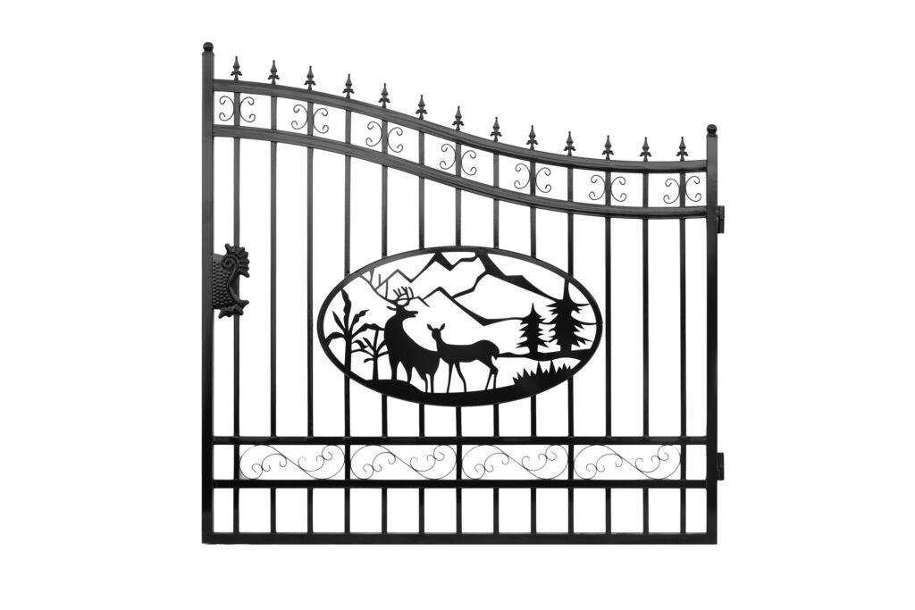 16FT Driveway Wrought Iron Gate (Artwork “Deer”)